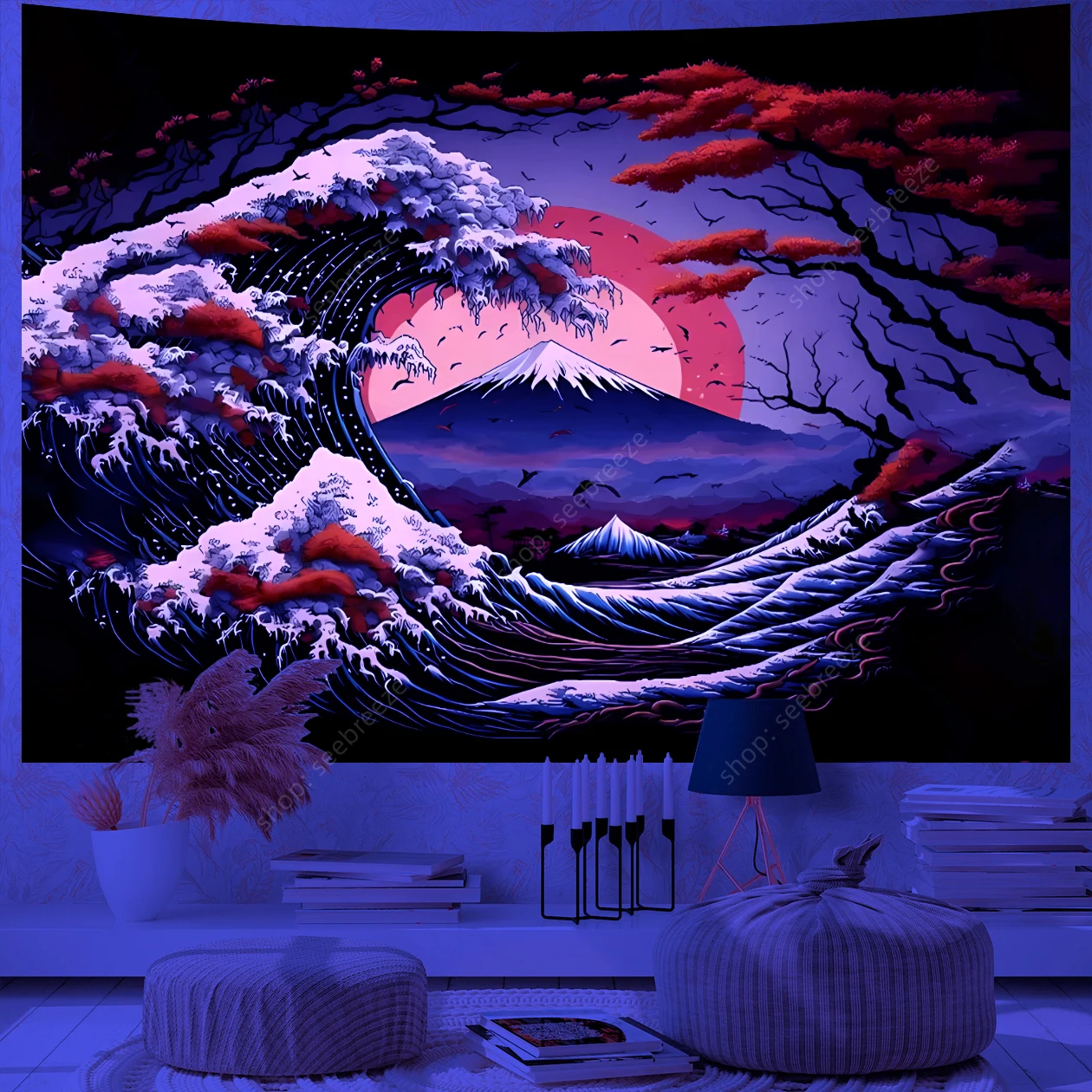 Japanese-Great-Waves-UV-Reactive-Tapestry-Mount-Fuji-Wall-Tapestries ...