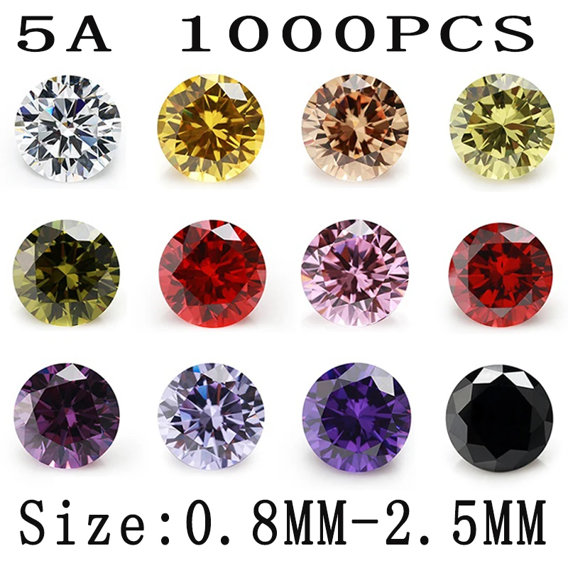 1000pcs Size 0.8 2.5mm Round Loose Cubic Zirconia Stone 5A CZ Stones ...