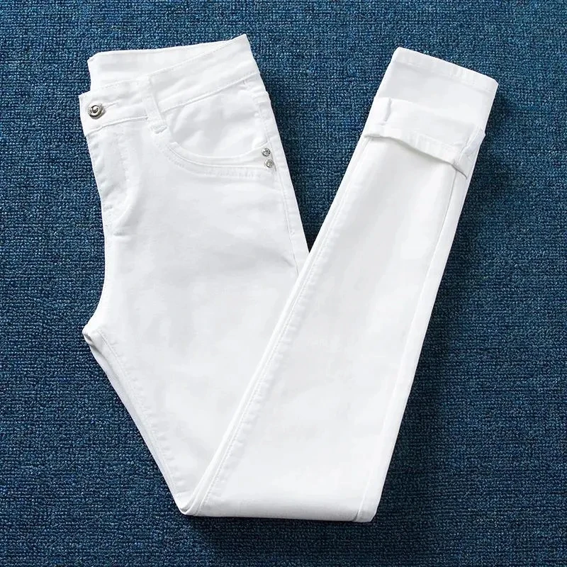 2023 Primavera Outono New White Jeans Moda Feminina L Pis Magro