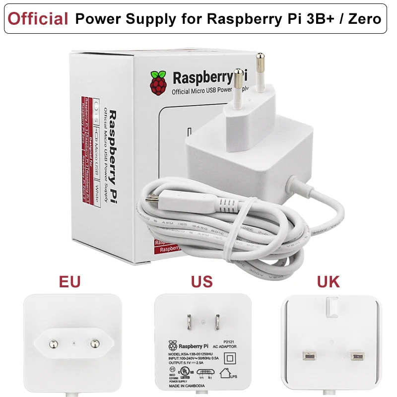 Official-Raspberry-Pi-3B-Power-Supply-5-1V-2-5A-Micro-USB-Adapter-US-UK ...