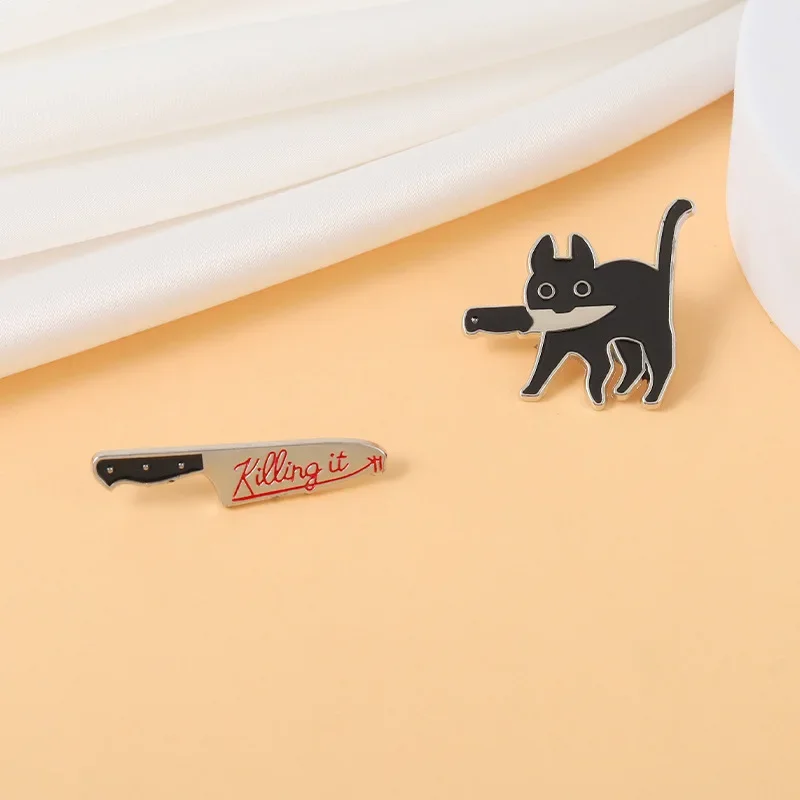 2-Pcs-Cute-Black-Cat-Knife-Brooch-Animals-Metal-Badge-Pin-Decoration ...