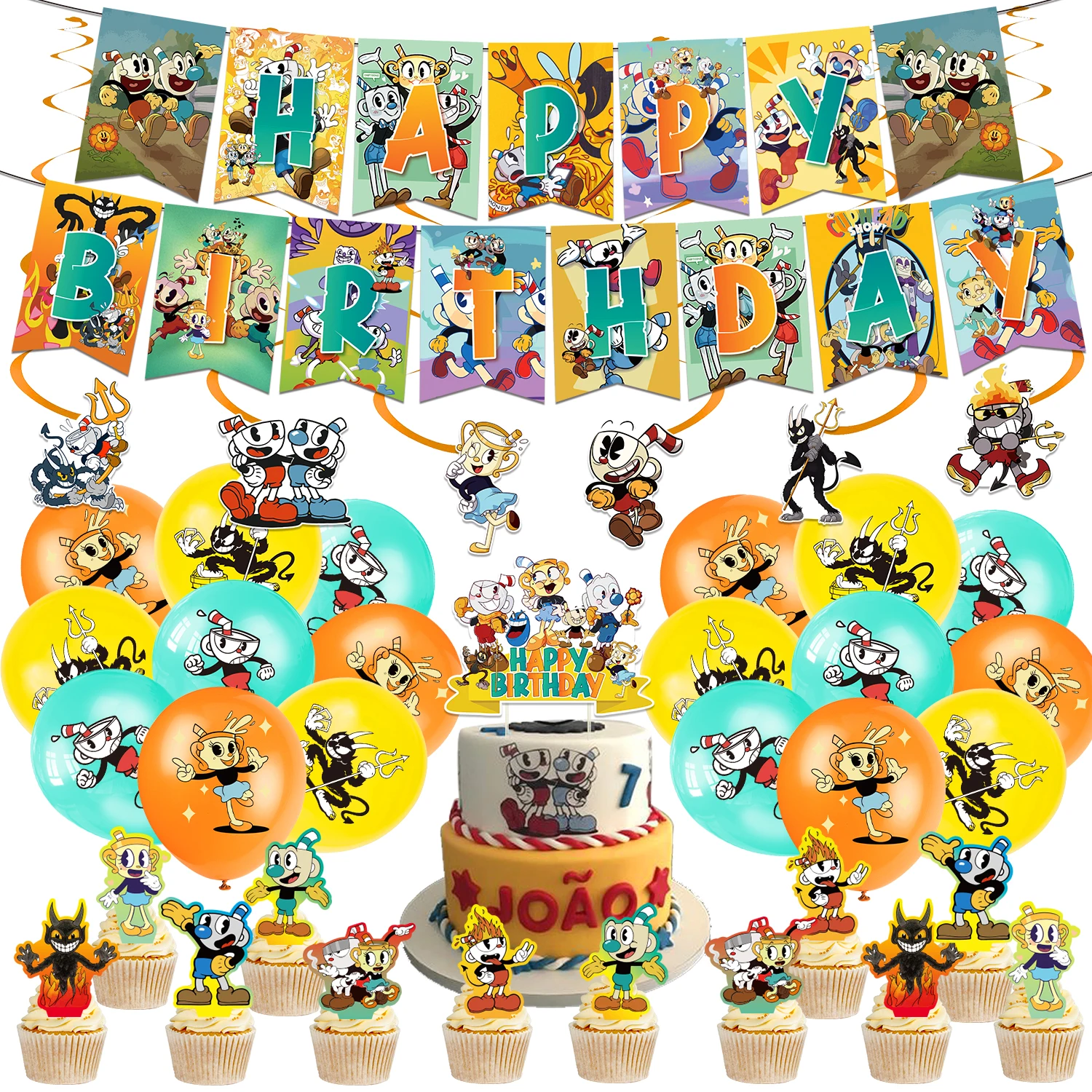 Cuphead-Theme-Birthday-Party-Decorations-Paper-Banners-Cupcake-Toppers ...