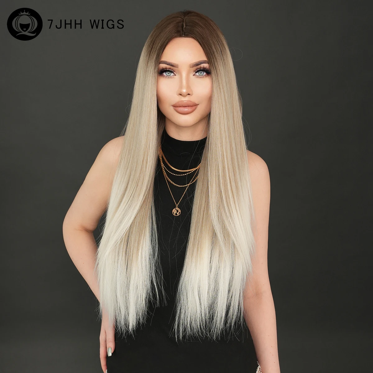 7JHH-WIGS-Long-Straight-Blonde-Ombre-Champagne-for-Women-Daily-Party ...