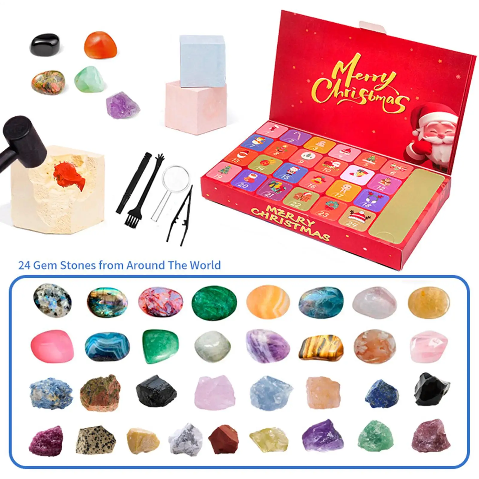 24 Boxes Christmas Crystals Stone Gift Box Minerals Rock Collection ...