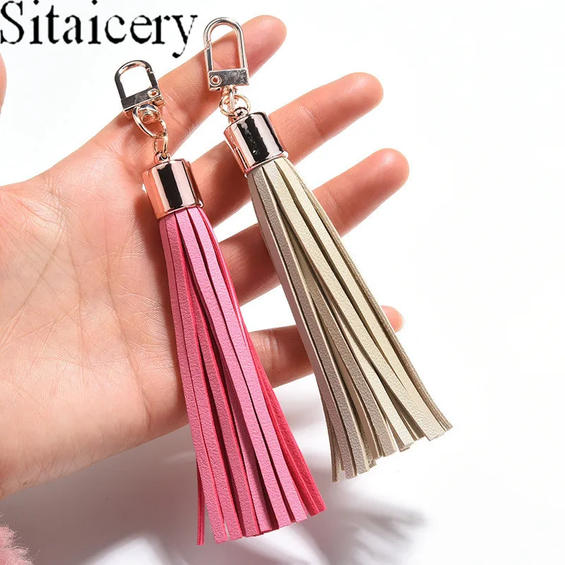 Reflective-Fringe-PU-Leather-Tassel-Keychains-Rhodium-Key-Holder-Metal ...