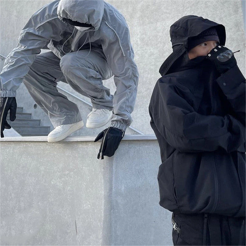 Futuristic design, functional wind, multi zip deconstructed jacket, men ...