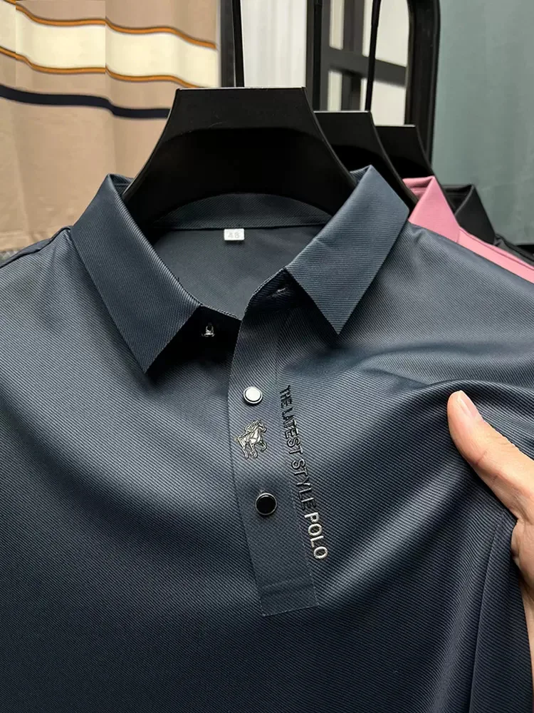 Polo-bordado-de-seda-de-hielo-aut-ntico-para-hombre-cuello-de-Polo ...