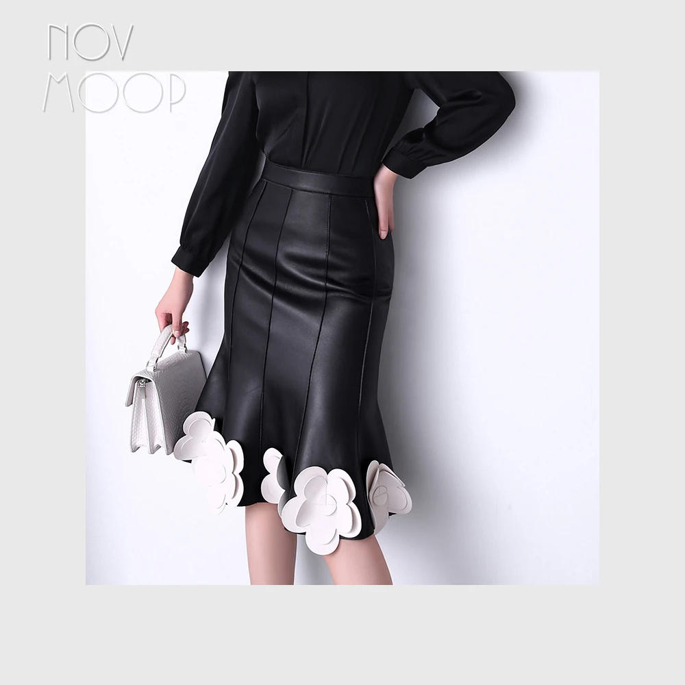 New season women 3D flora genuine leather skirt England feminine style ...