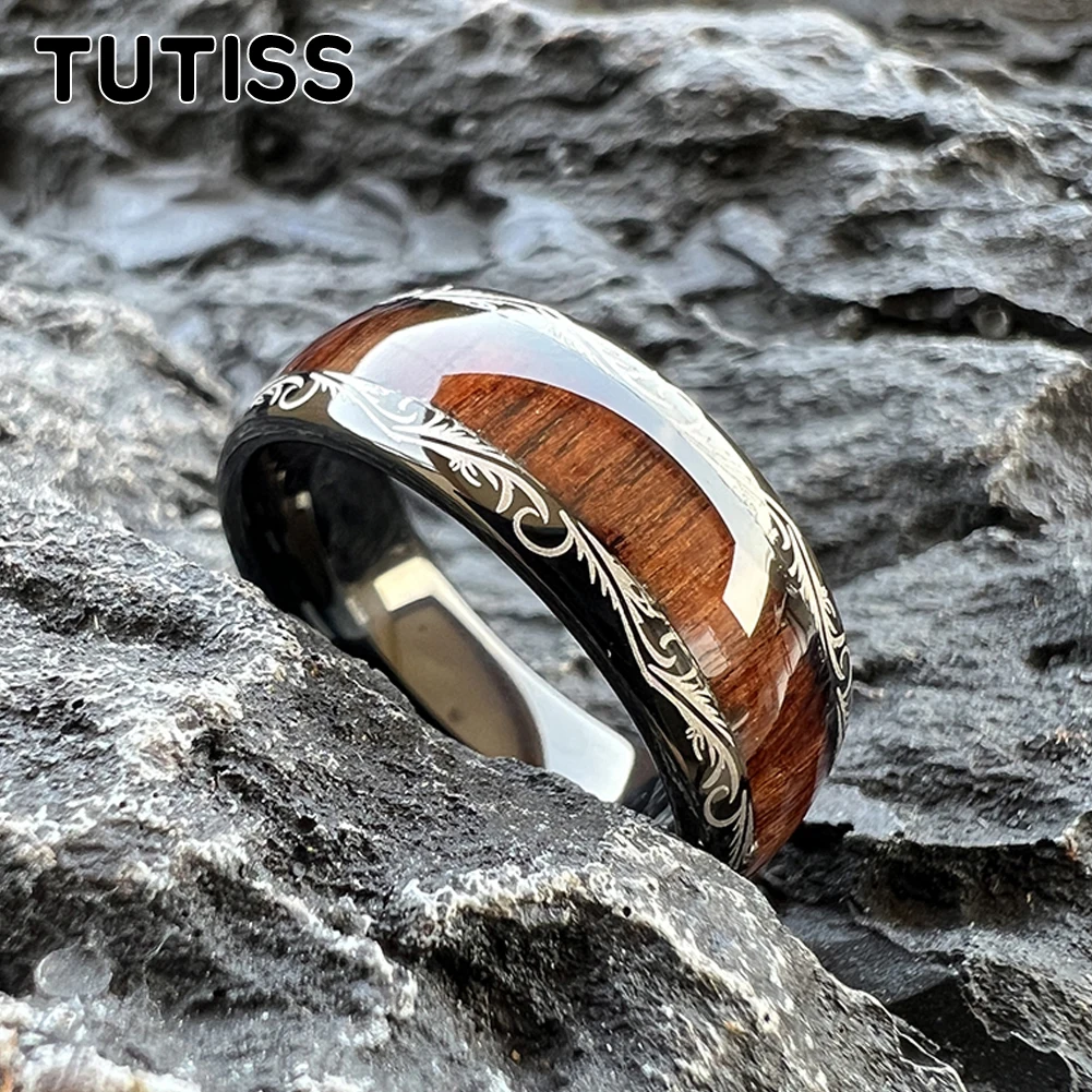 TUTISS-8mm-Deep-rosewood-Wood-Inlay-Black-Tungsten-Ring-for-Men-Women ...