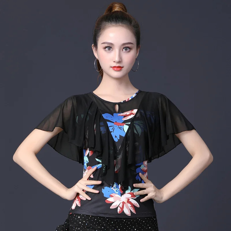 2024 Adult Samba Dance Top Women New Modern Printing Mesh Latin Dance ...