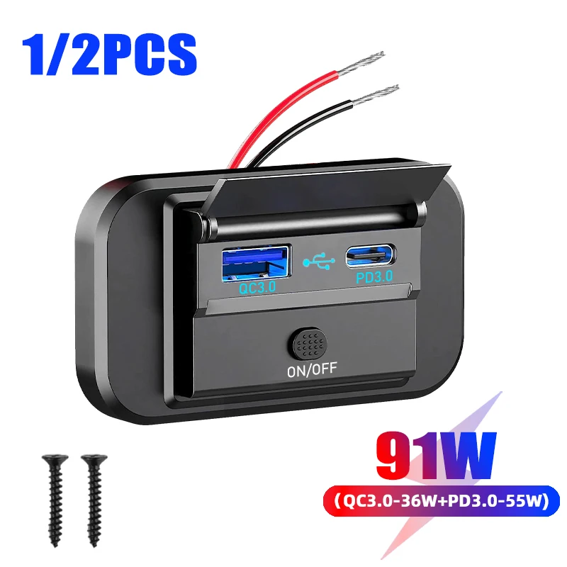 Quick Charge PD Type C Dual USB Ports Car Bus Charger Socket Adapter ...