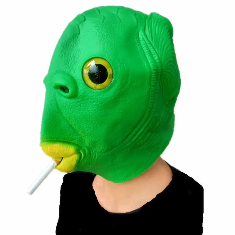Halloween Carnival Party Funny Green Fish Head Mask Headgear Practical ...