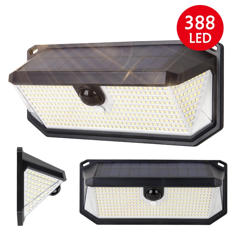 388 Led 태양광 램프 Ip65 방수 야외 태양광 조명 조도 조절 모션 센서 벽 램프 정원 조명 마당용 스포트라이트