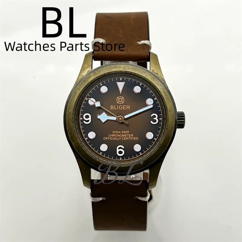 BLIGER 36mm 39mm Vintage Men's Watch NH35A Automatic Bronze Sapphire ...