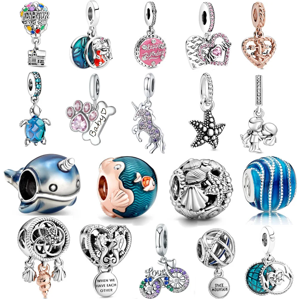 2021 New 925 Sterling Silver Turtle Starfish Shells Dolphin Dangle Bead ...