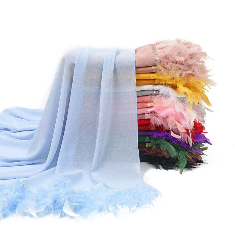 Bufanda de plumas para mujer, Hijabs lisos de gasa con burbujas para la ...