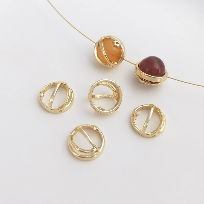 10Pcs-Brass-Half-Beads-Spacer-Half-Round-Split-Metal-Balls-Frame-with-2 ...