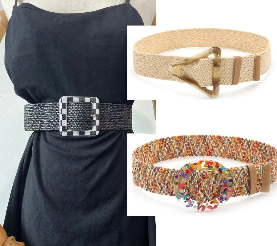 Cinturón de cintura trenzado Vintage PP para mujer, hebilla de madera ...