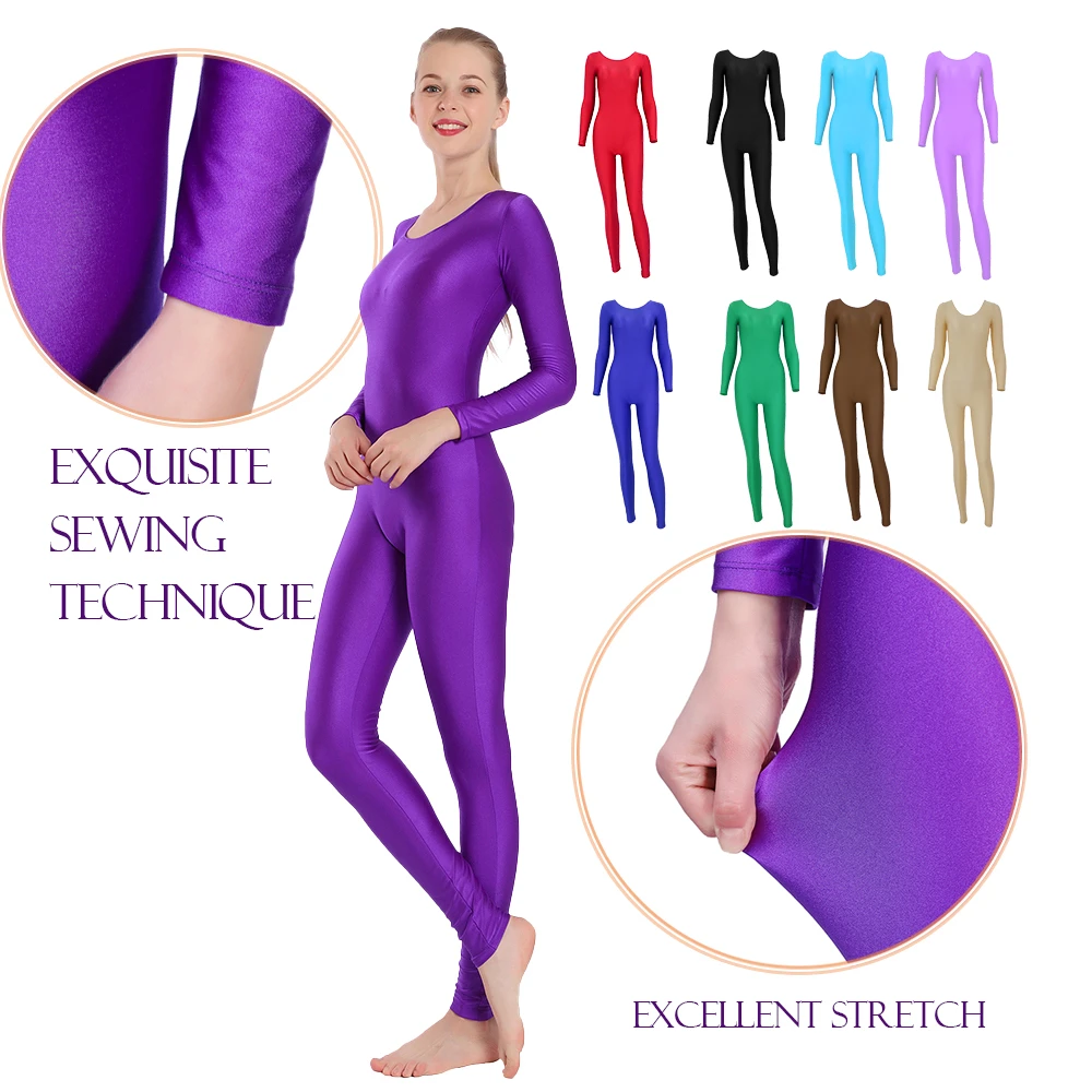 Aoylisey Women Full Body Unitard Scoop Neck Unisex Dancewear Long ...