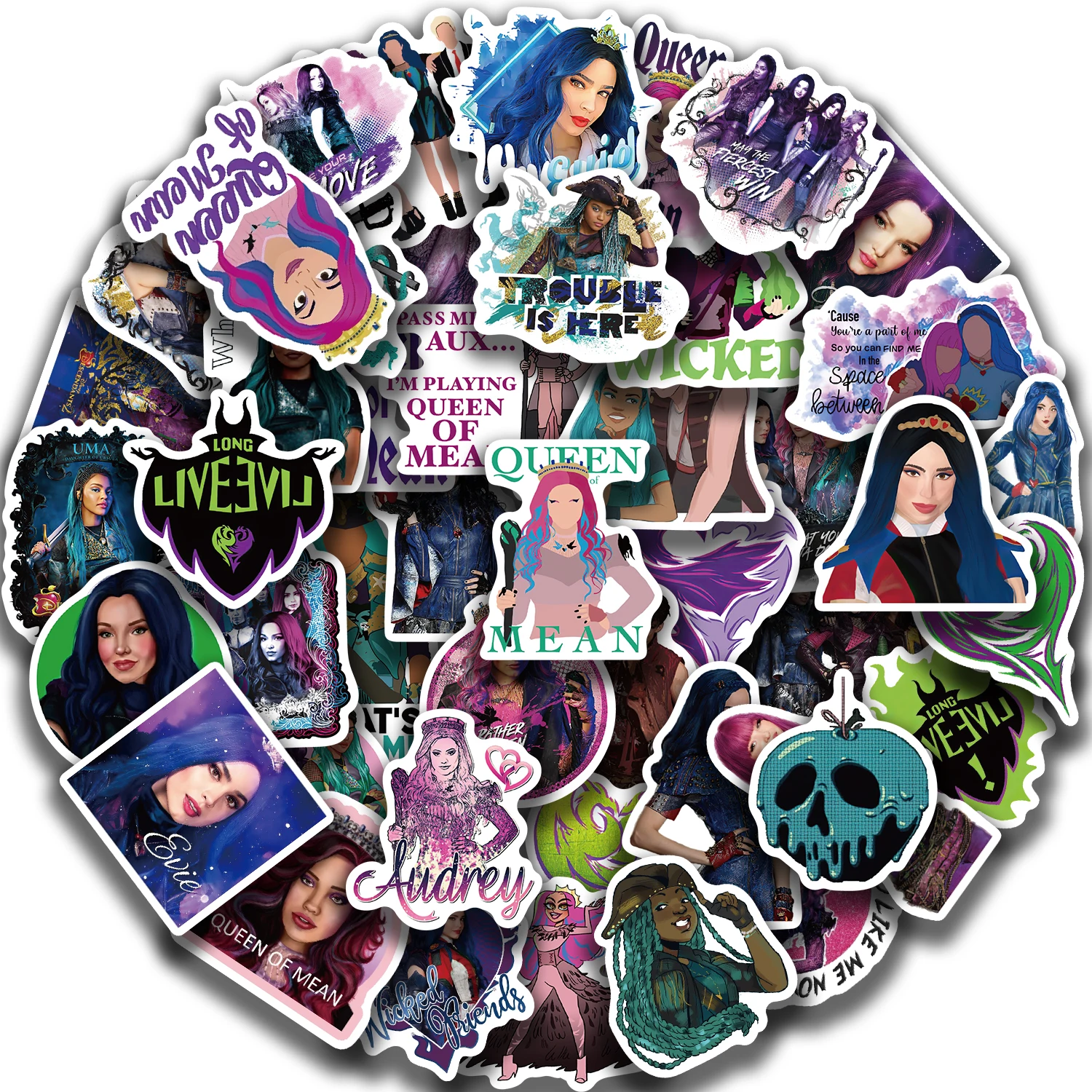 50Pcs-Cartoon-Stickers-Descendants-Decals-DIY-Laptop-Luggage-Phone ...