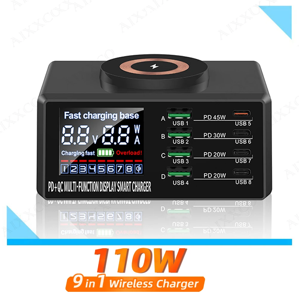 110W-LED-USB-Charger-Wireless-Charger-4-USB-A-Quick-Charge-4-USB-C-PD ...