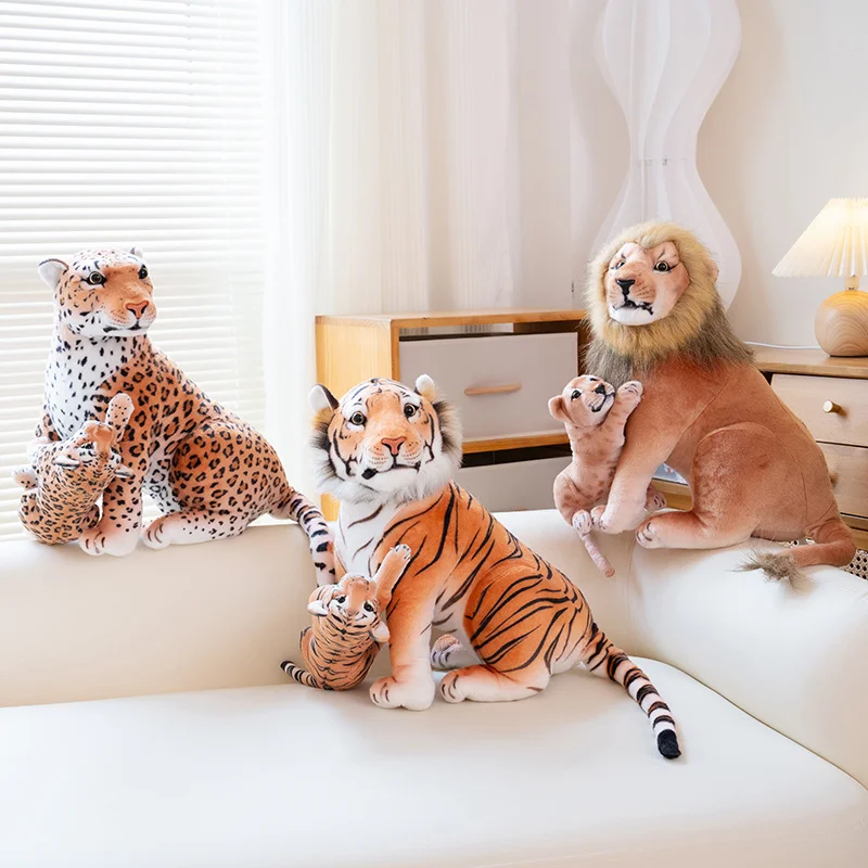 45cm-Lion-Tiger-Leopard-Mother-and-son-Realistic-Plush-Animal-Stuffed ...