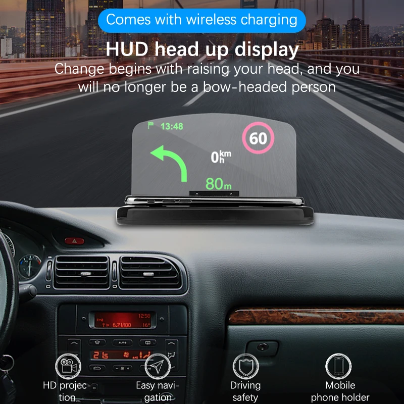 Mobile-Phone-Holder-HUD-Car-Navigation-Projector-Head-up-Display-QI ...