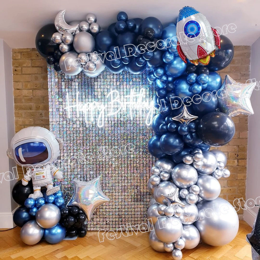 126pcs-Rocket-Astronaut-Outer-Space-Theme-Navy-Blue-Metallic-Sliver ...