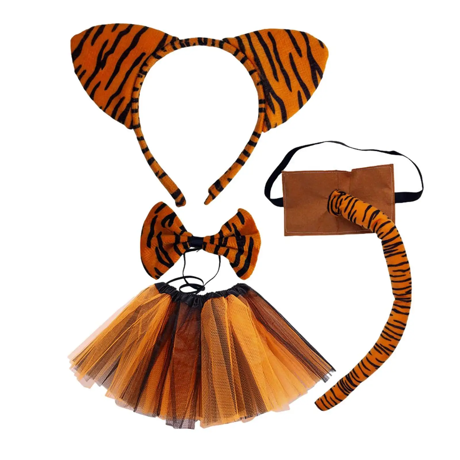 Tiger Costume Set Ear Headband Cosplay Hair Band Bowtie Tail Hairhoop ...