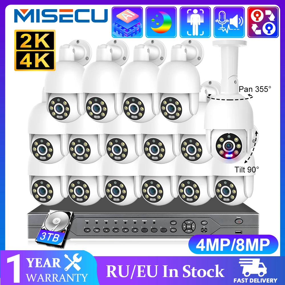Misec 16ch 4mp 8mp Ptz Ai Poe Nvr Kit Security Camera System Two Way ...