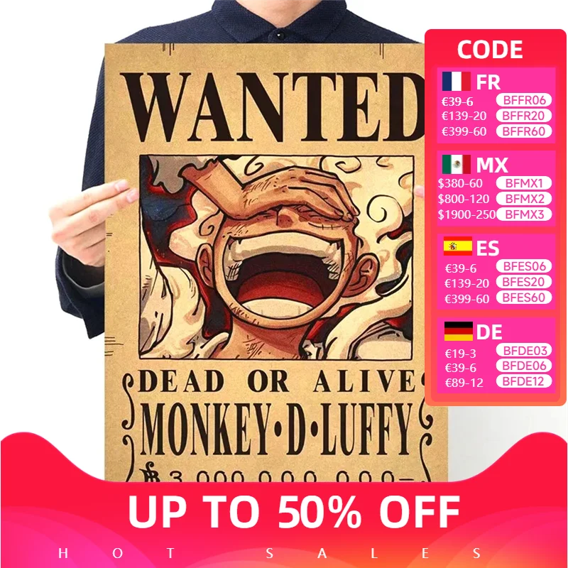 Anime-Luffy-3-Billion-Reward-One-Piece-Wanted-Poster-Retro-Kraft-Paper ...