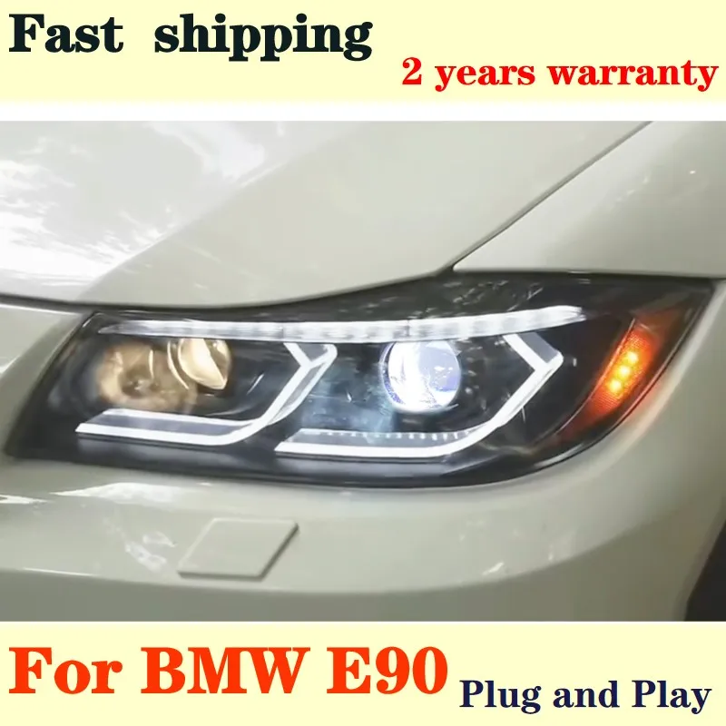 โคมไฟสำหรับ BMW E90 LED ไฟหน้า2005 2012ไฟหน้า320i 325i 318i DRL เลี้ยวสัญญาณ High Beam Angel eye ...