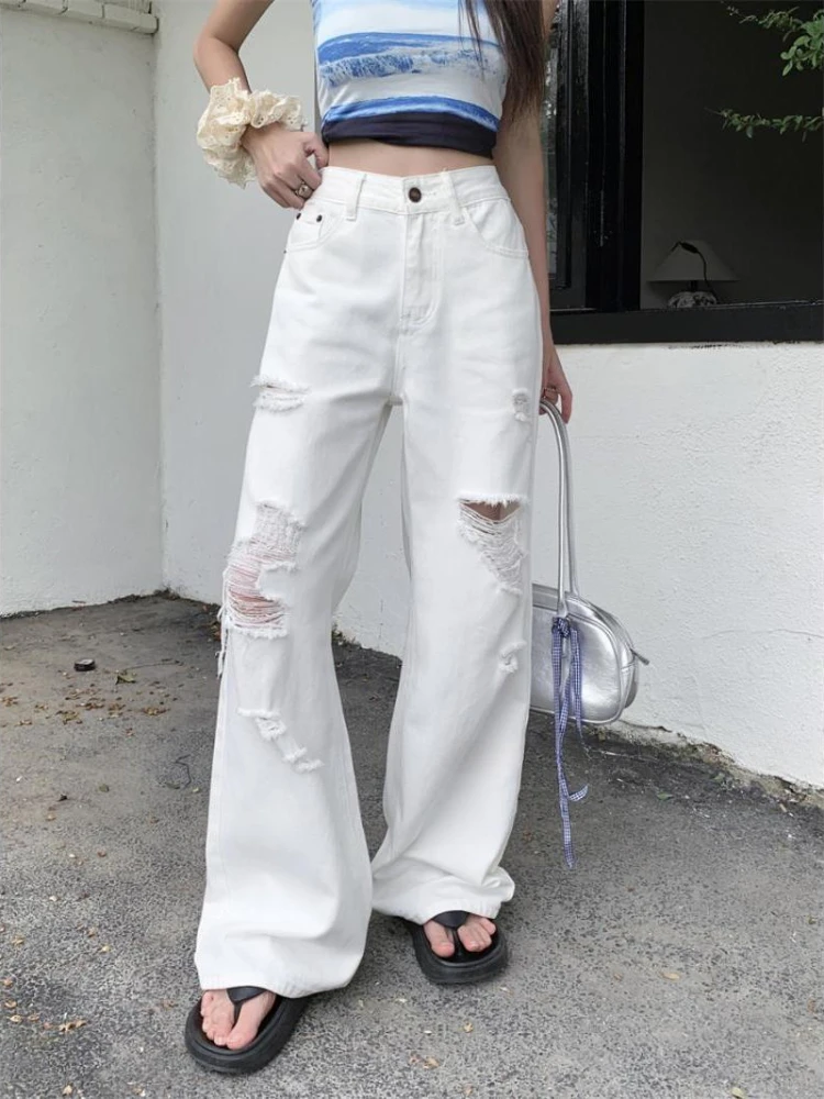 ADAgirl-Basic-White-Ripped-Jeans-Women-Jeans-High-Waisted-Cowboy-Pants ...