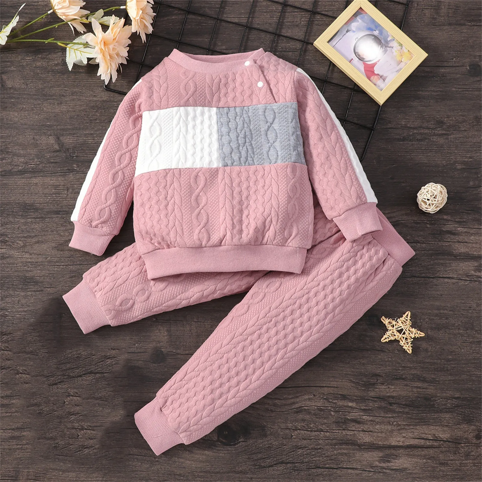 2pcs-Kids-Clothing-Sets-Solid-Color-Long-sleeve-Imitation-Knitting-Baby ...