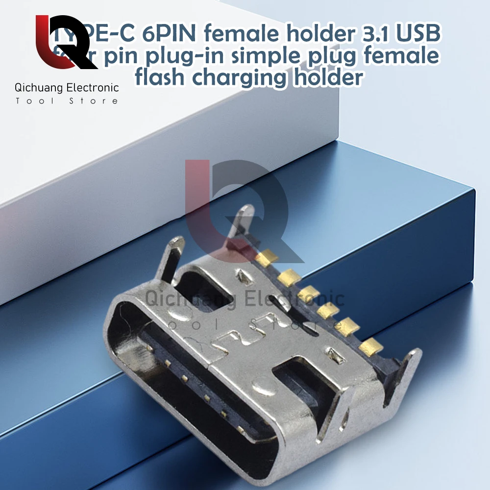 5-10Pcs-USB-3-1-6-Pin-USB-C-Female-Chassis-Connector-5V-3A-Fast ...