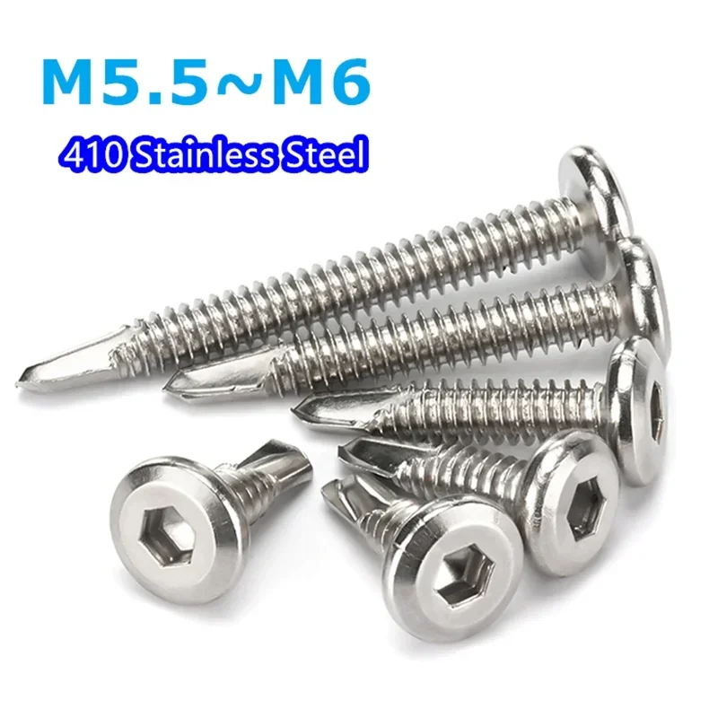 Flat Head Hexagonal Drill Tail Self-tapping Screw M5.5 M6 410 Stainless ...