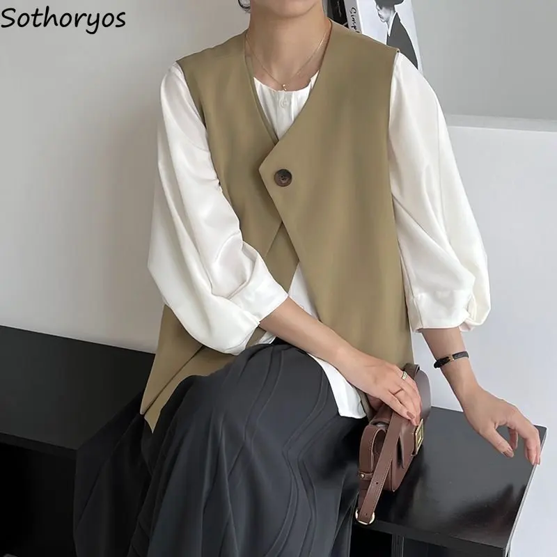 Elegant Vests Women Pure Office-look Tender Autumn Casual V-neck ...