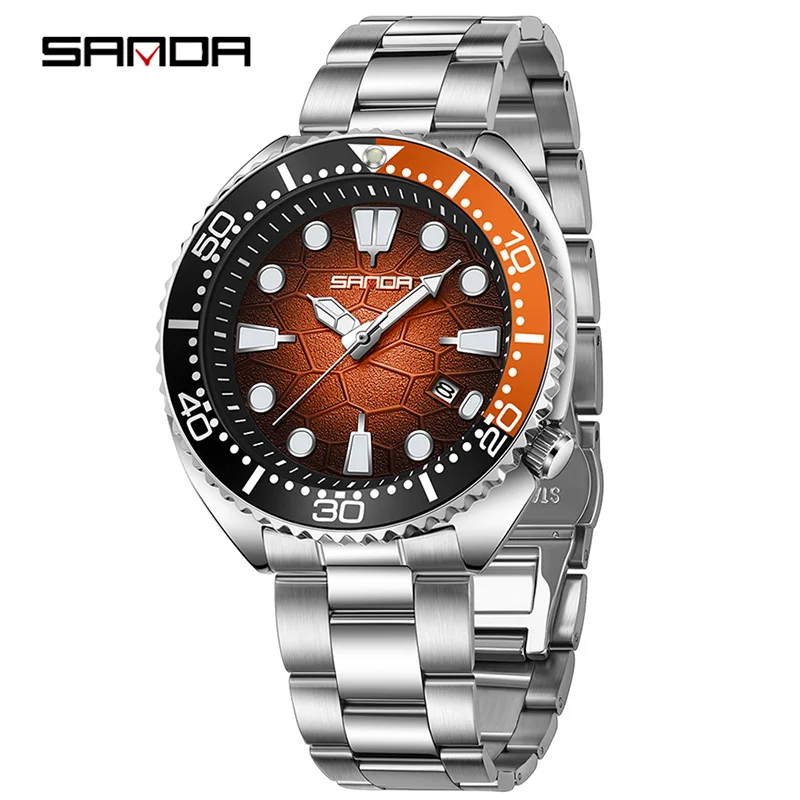 Sanda 42mm Men's Sport Business Watch with Steel Rubber Belt Luminous ...