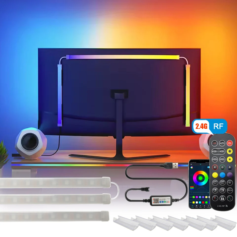 Fita de LED USB para PC 24-34 Polegadas, Luzes RGBIC com Sincronização ...