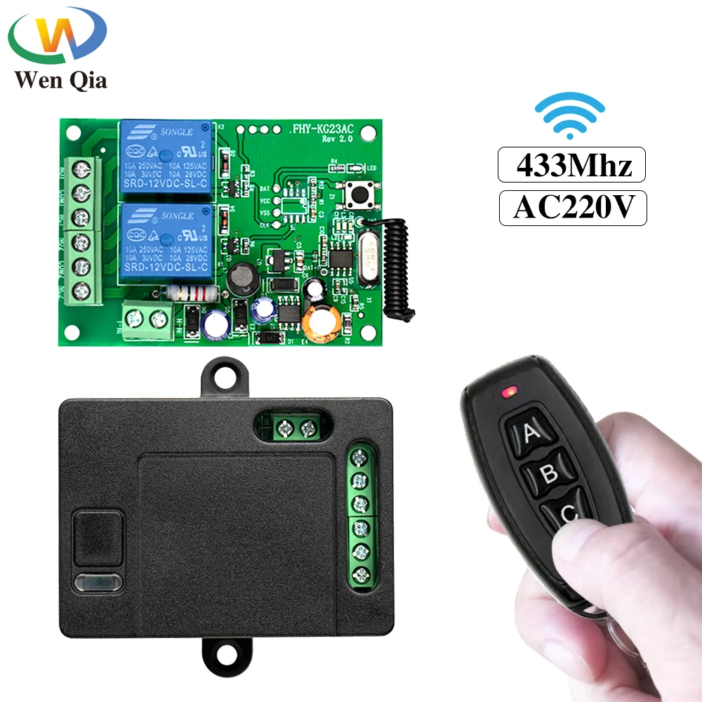 433-Mhz-Wireless-Remote-Control-AC220V-2CH-Universal-Rf-Relay-Receiver ...