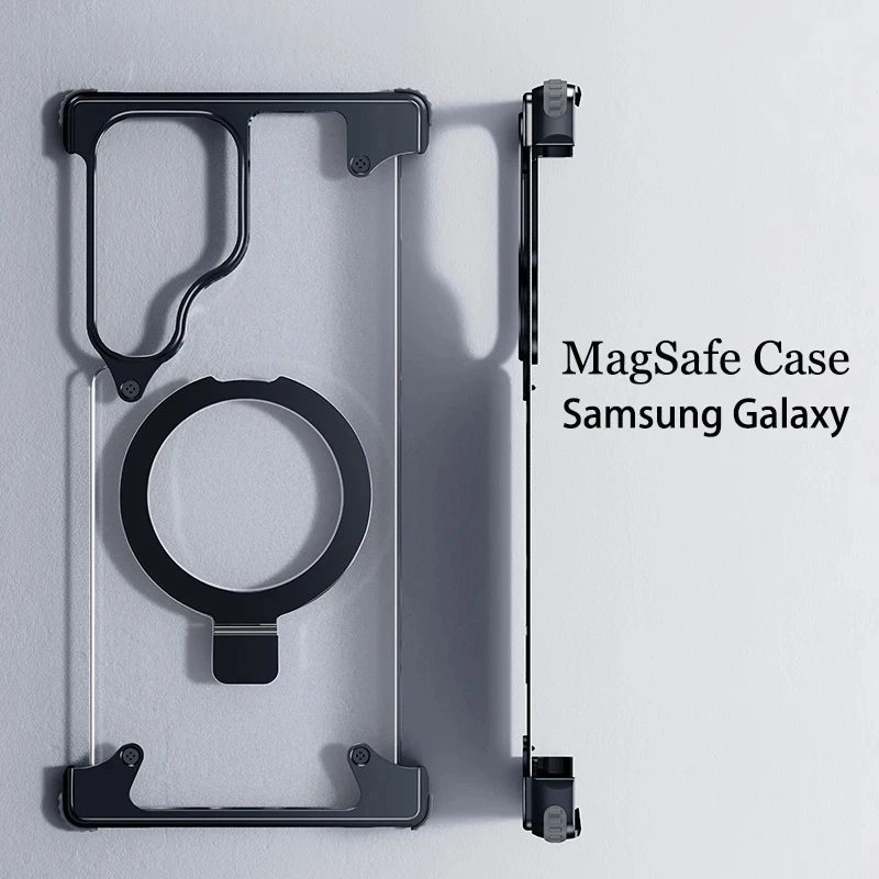 Magnetic-Magsafe-Aluminum-Stand-Framless-Phone-Case-For-Samsung-S23-S24-Ultra-Plus-Metal-Shell ...
