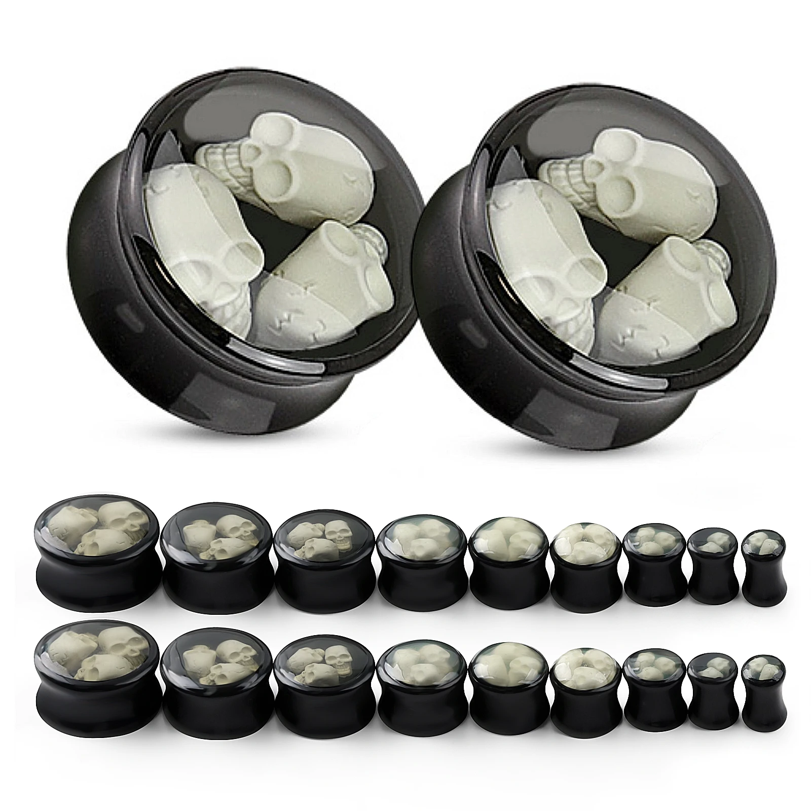 1Pair-Acrylic-Ear-Expanders-Alternative-Personality-Skull-Head-Double ...