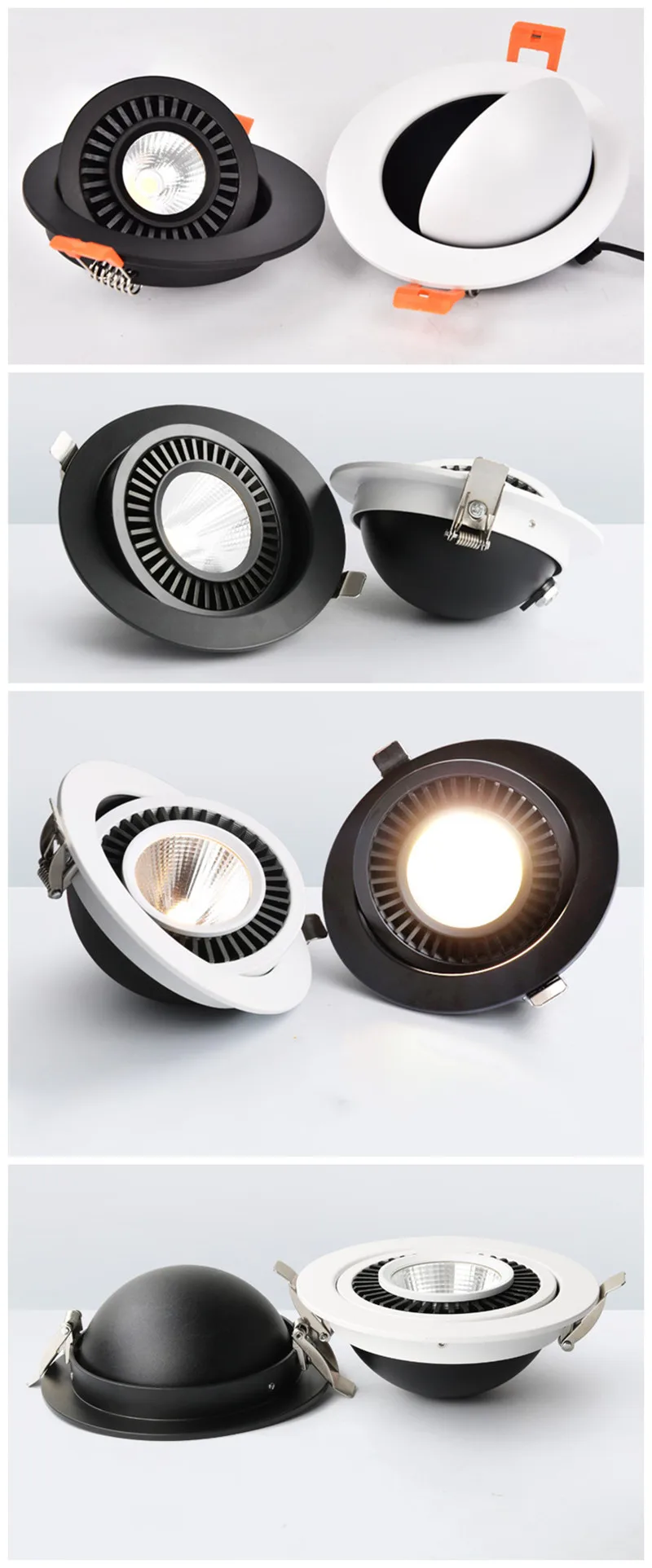 Downlight,6000K-20W-Black--Forme Ronde 360 Angle Réglable Led 9w 12w ...