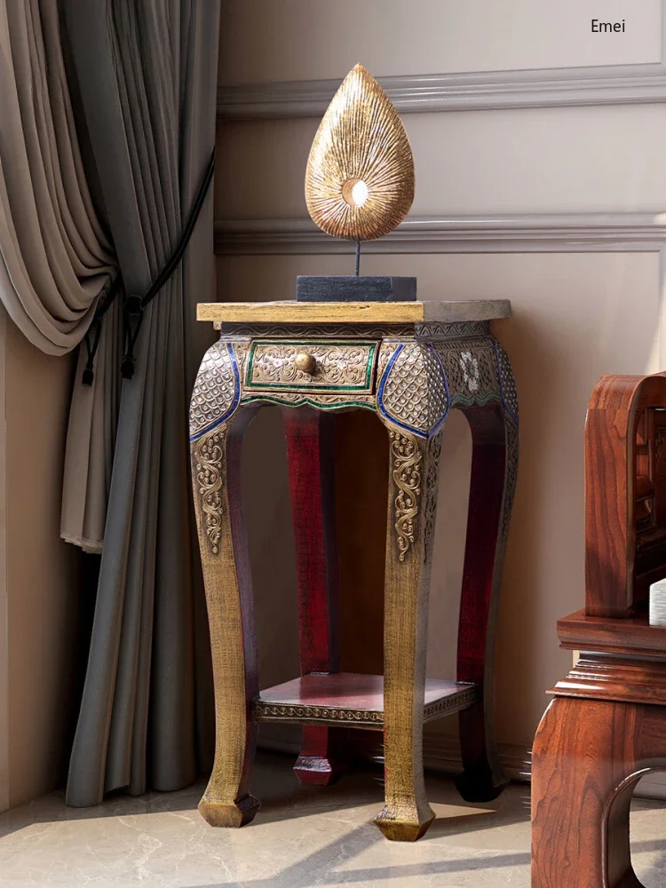 Southeast Asian Style Square Side Table Corner Table Vintage Solid Wood ...