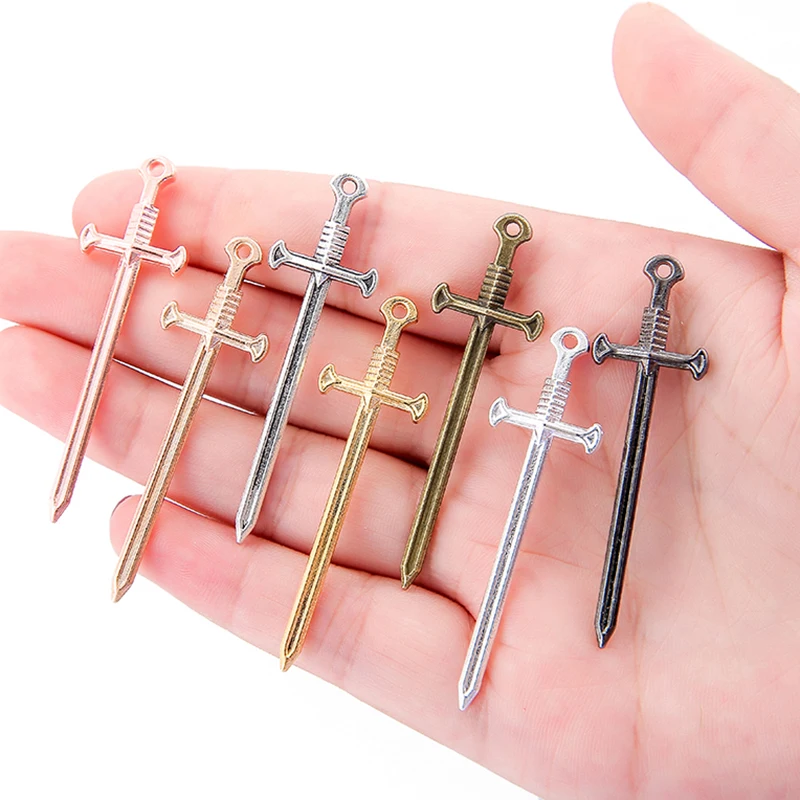 8pcs 7 colors 55*16mm Alloy Antique Knight Sword Charms for Jewelry ...