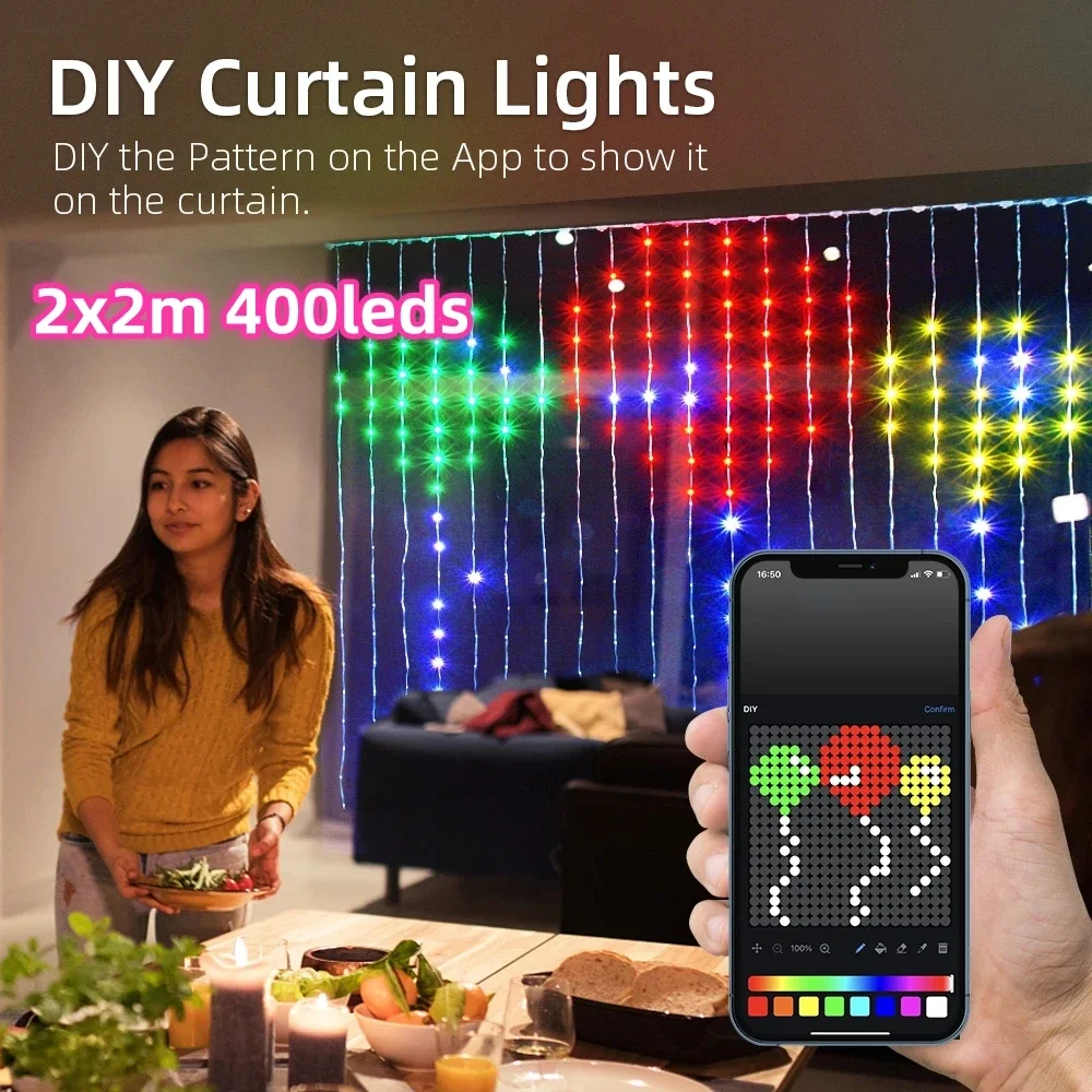 5V-USB-Led-Smart-Curtain-Lights-Bluetooth-App-LED-String-RGB-Fairy ...