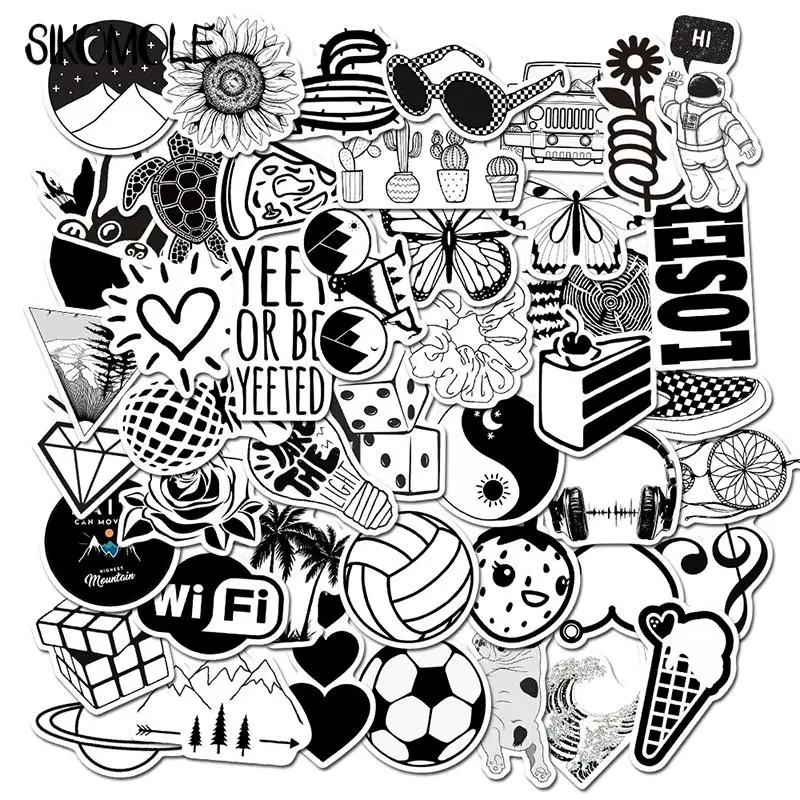 10-30-50PCS-Cartoon-Black-and-White-Sticker-DIY-Toys-Skateboard-Laptop ...