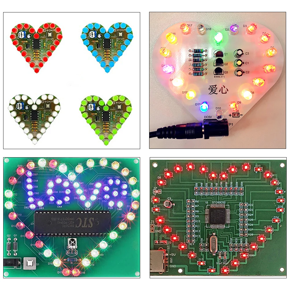 DIY-Electronic-Kit-LED-Flashing-Heart-Shape-Breathing-Lamp-Marquee ...