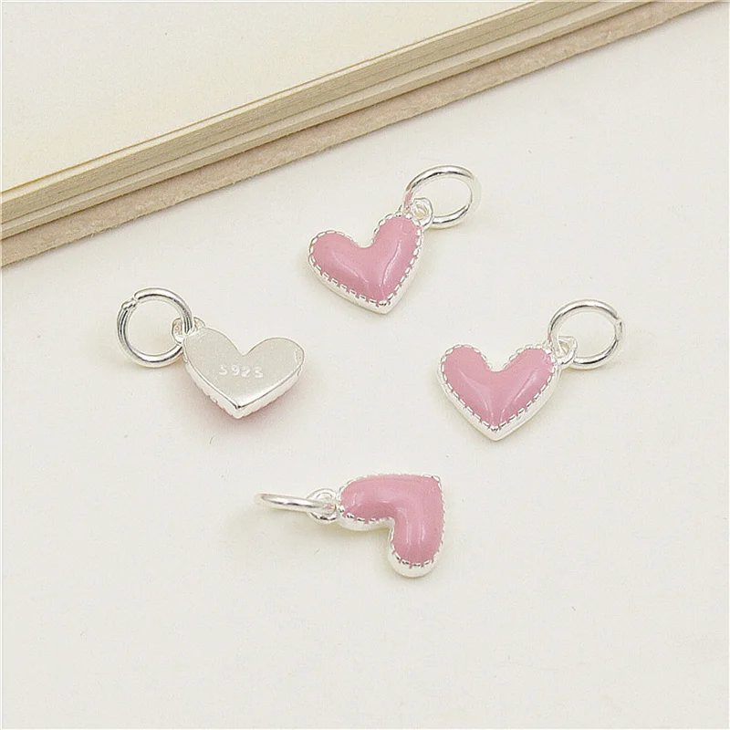 100-Real-Sterling-925-Silver-Accaccessories-Pink-Heart-Charm-Pendant ...