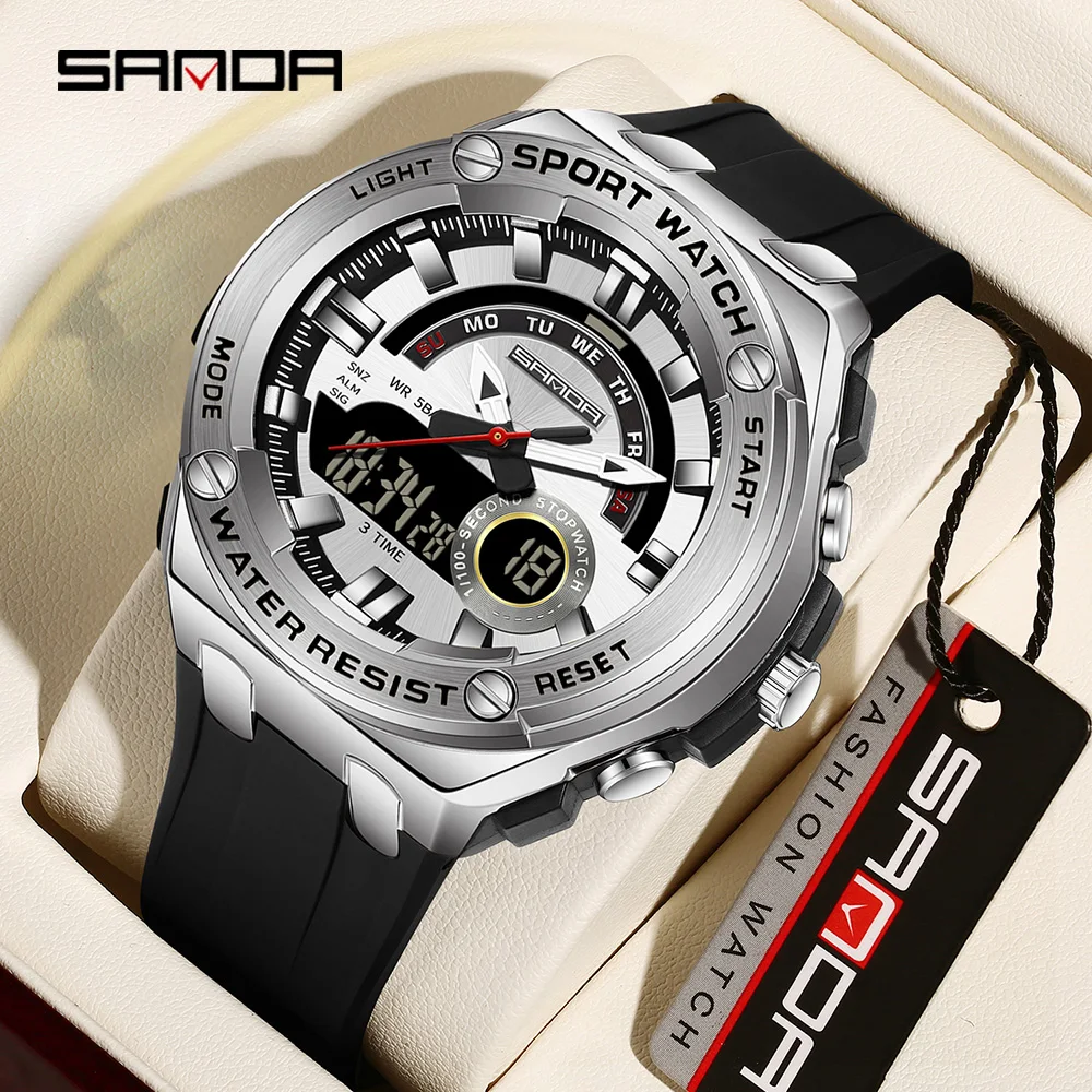SANDA Men's Electronic Watch Fashion Dual Display Sports Multi ...